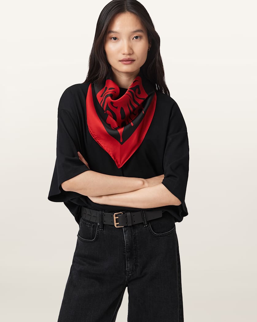 Marley Silk Square Scarf Black | ALLSAINTS US